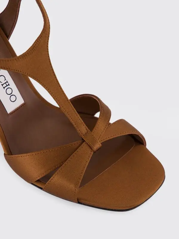 JIMMY CHOO Kesia Satin T-strap High Block Heel Sandals - Bronze