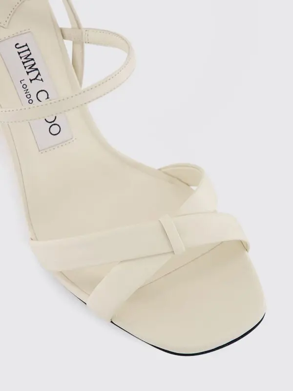 JIMMY CHOO Elsy Nappa Leather High Block Heel Sandals - Milk