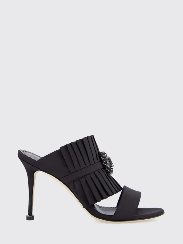 Manolo Blahnik Danteuil Pleated Silk Mules With Crystal Embellishment - Black