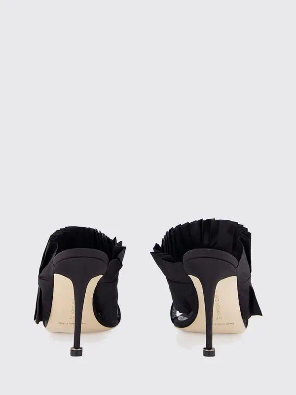 Manolo Blahnik Danteuil Pleated Silk Mules With Crystal Embellishment - Black