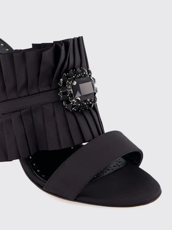 Manolo Blahnik Danteuil Pleated Silk Mules With Crystal Embellishment - Black