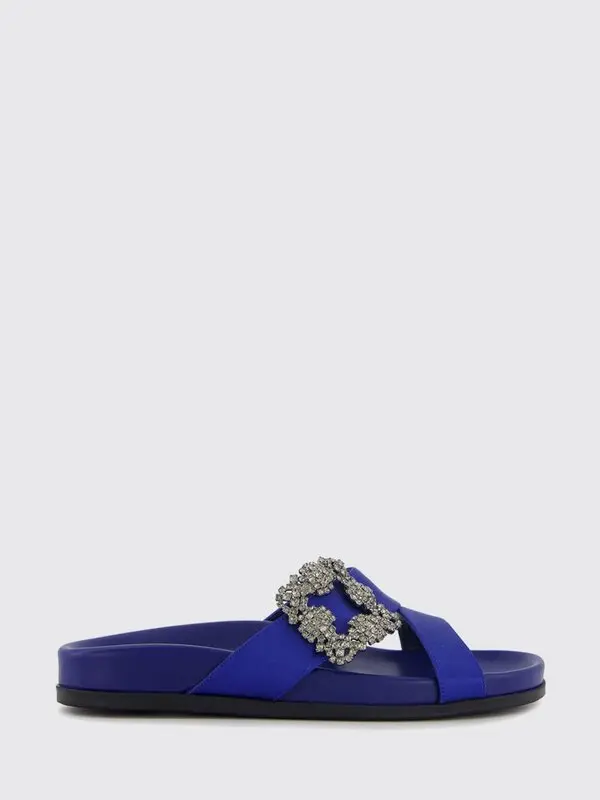 Manolo Blahnik Flat Silk Slides With Jewelled Buckle Detail