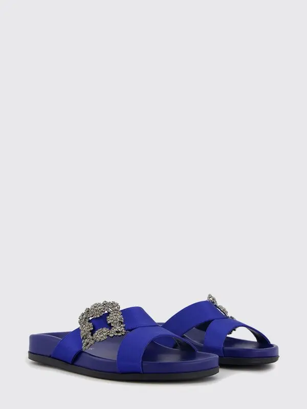 Manolo Blahnik Flat Silk Slides With Jewelled Buckle Detail