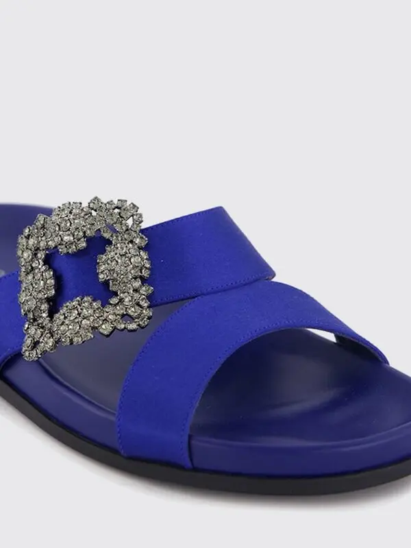 Manolo Blahnik Flat Silk Slides With Jewelled Buckle Detail