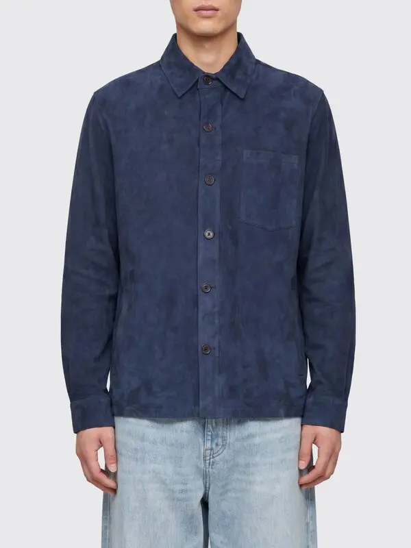 ARMA Suede Leather Shirt With French Collar And Patch Pockets