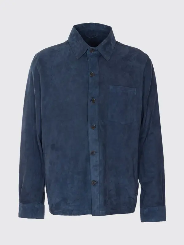 ARMA Suede Leather Shirt With French Collar And Patch Pockets