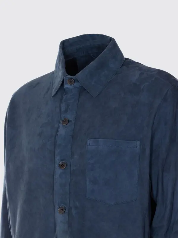 ARMA Suede Leather Shirt With French Collar And Patch Pockets