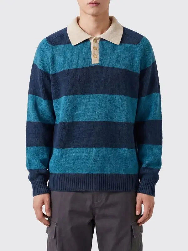 Howlin' Striped Long-sleeved Knit Polo In Lambswool And Cotton