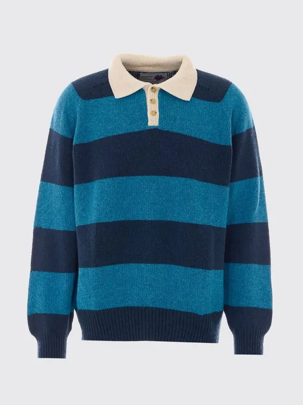Howlin' Striped Long-sleeved Knit Polo In Lambswool And Cotton