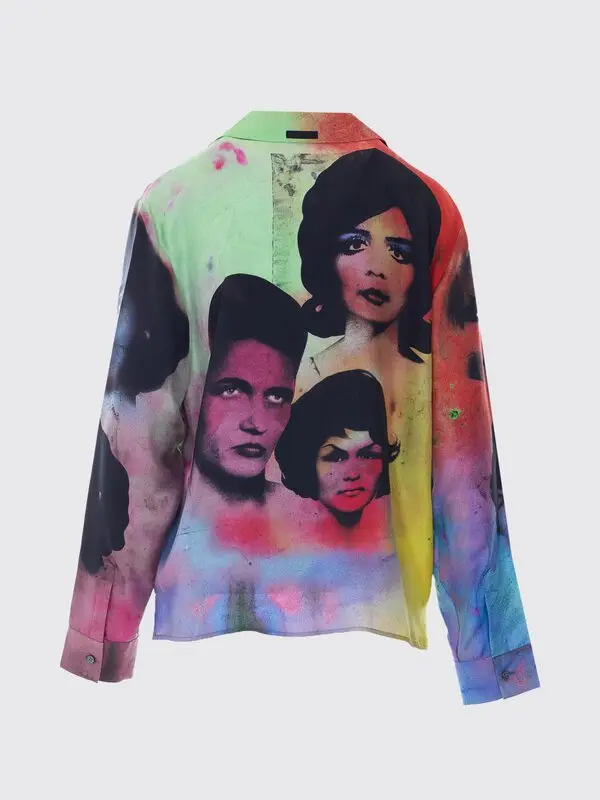Versace Graphic Print Silk Shirt With A Cuban Collar