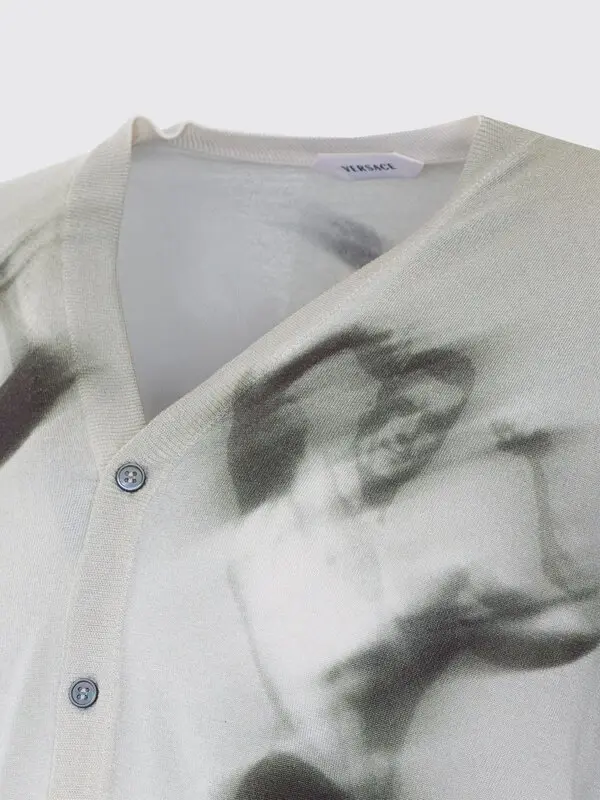 Versace Abstract Pattern Silk Cardigan With V-neck