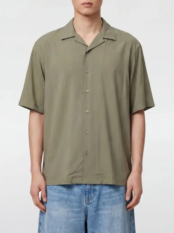 FAMILY FIRST Cuban Collar Short-sleeved Bowling Shirt In Modal Blend - Green