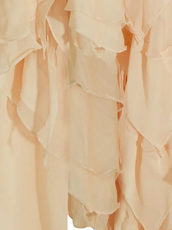 Blumarine Asymmetrical Midi Dress In Georgette With Ruffles And Thin Straps - Beige