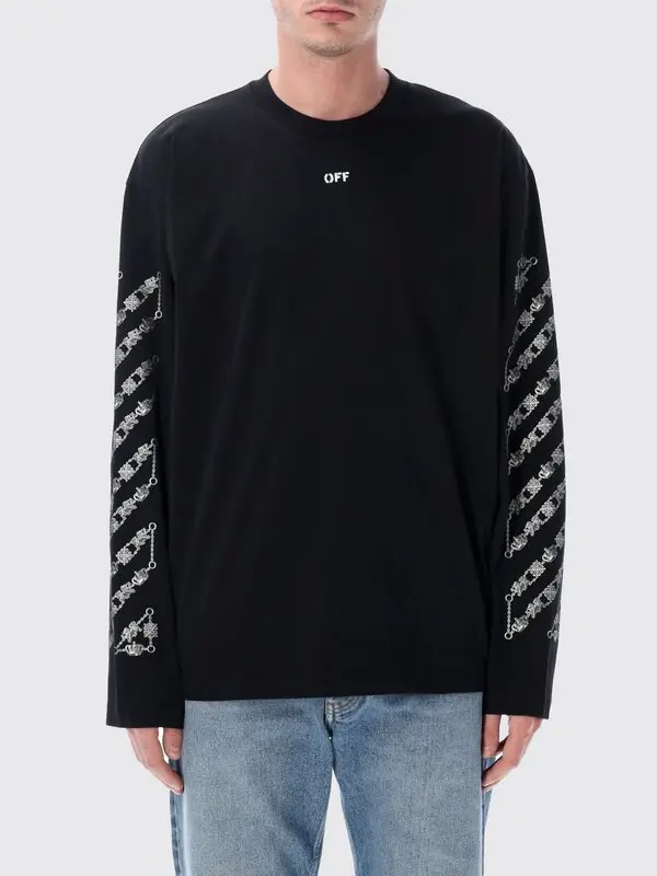 Off-White Long-sleeved Cotton T-shirt With Arrow And Diagonal Print