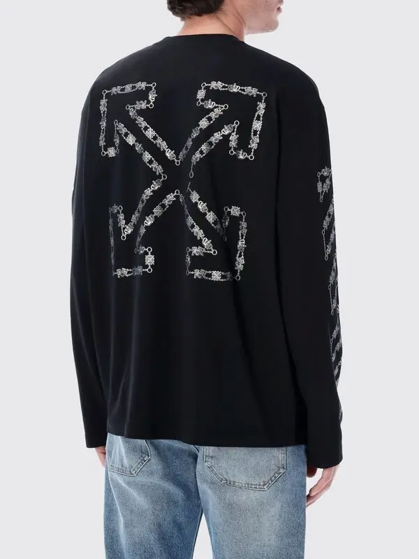 Off-White Long-sleeved Cotton T-shirt With Arrow And Diagonal Print