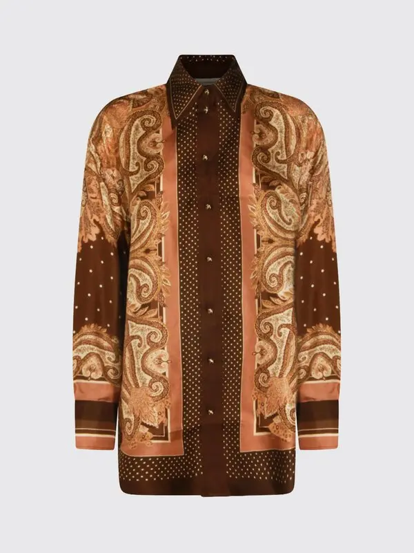 Zimmermann Ethnic Print Silk Shirt With French Collar