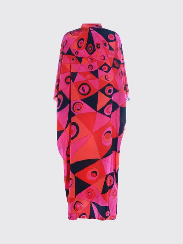 Emilio Pucci Long Silk Kaftan With Geometric Print And Mandarin Collar