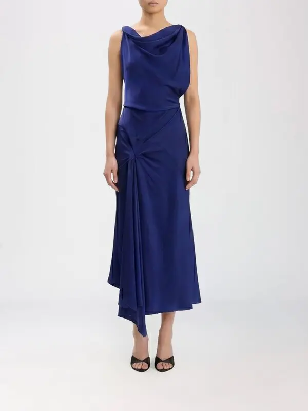Victoria Beckham Asymmetrical Satin Midi Dress - Blue