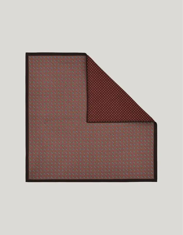 Canali Silk Pocket Square With A Double Print - Brown