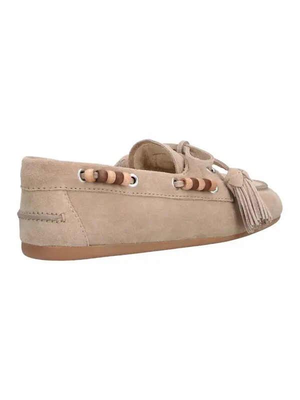 Miu Miu Suede Loafers With Wooden Bead Detailing - Beige