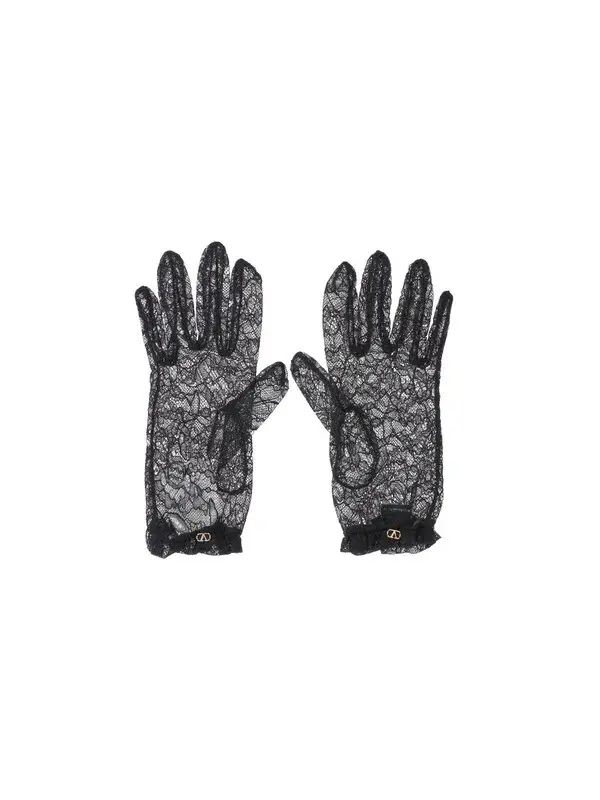 Valentino Garavani Lace Gloves With Vlogo Signature Detail - Black