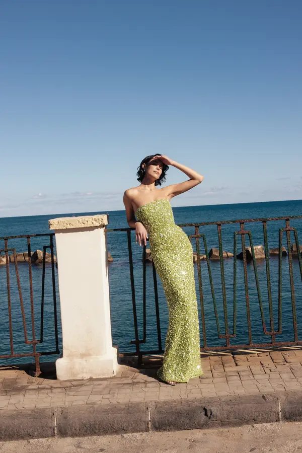 SAU LEE Courtney Sequined And Beaded Strapless Gown - Green Emerald