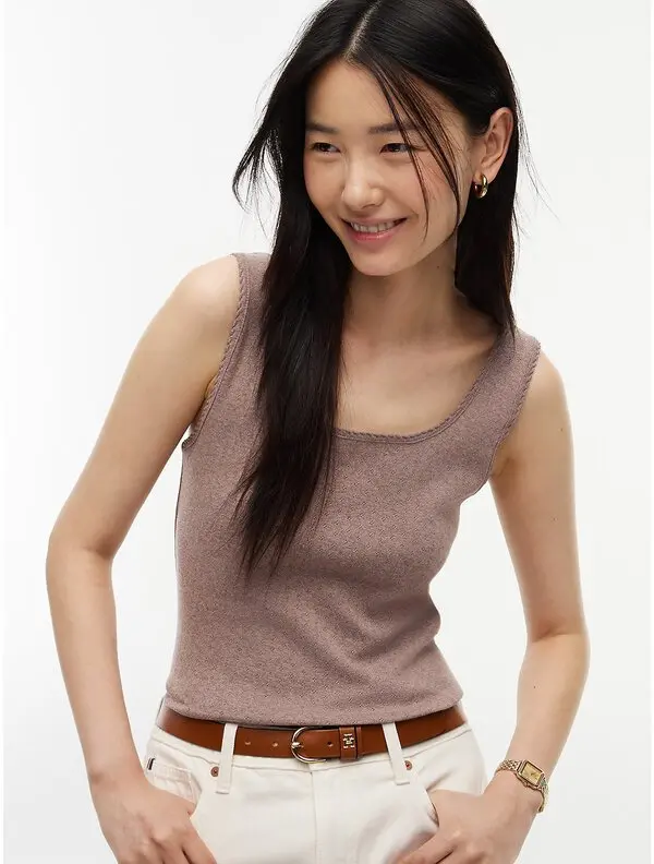 Tommy Hilfiger Square Neck Pointelle Knit Tank Top