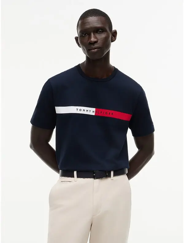 Tommy Hilfiger Colorblock Flag Stripe Logo T-shirt - Navy