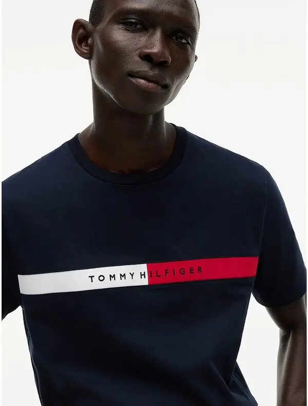 Tommy Hilfiger Colorblock Flag Stripe Logo T-shirt - Navy