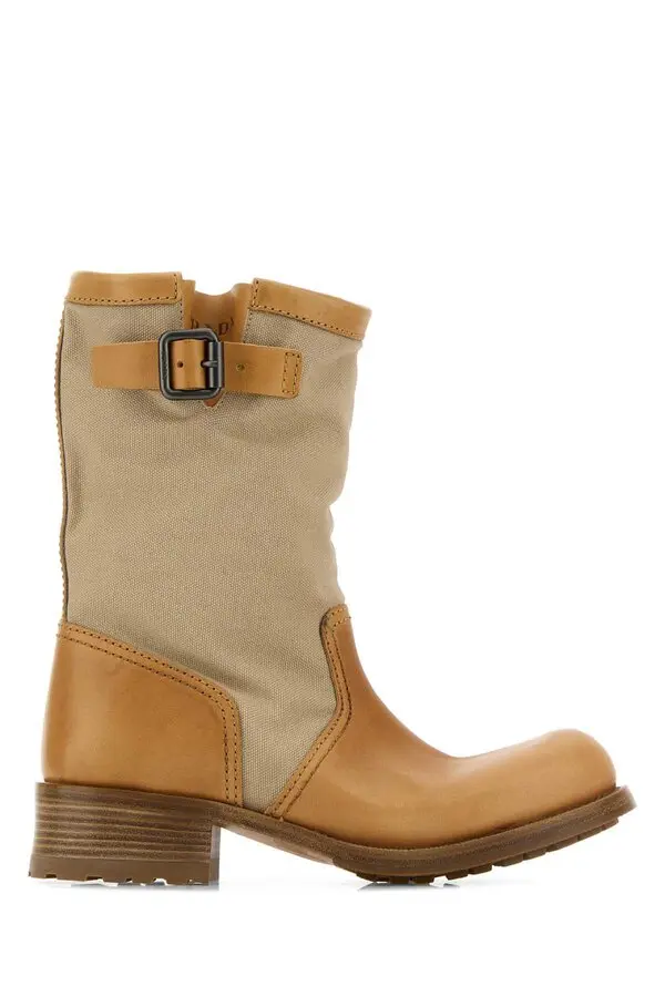 Prada Two-tone Canvas And Leather Boots - Multicolor