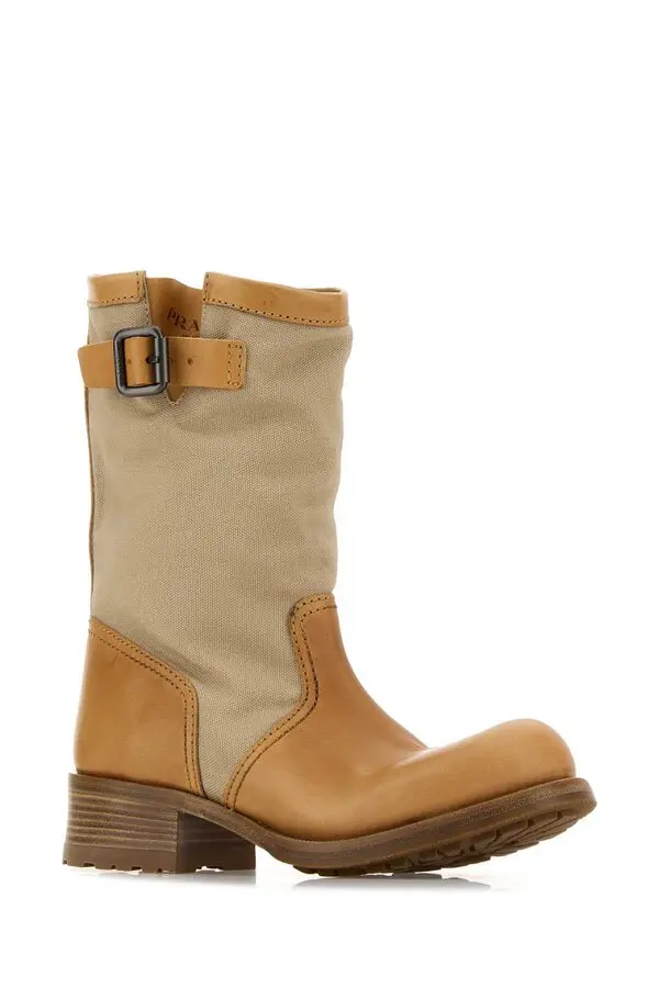 Prada Two-tone Canvas And Leather Boots - Multicolor