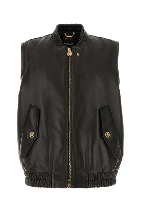 Versace Leather Zip Up Jacket