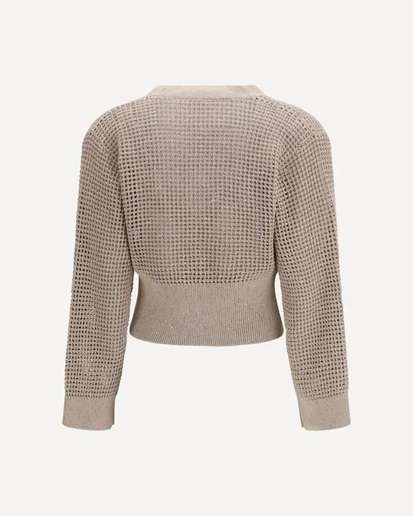 Brunello Cucinelli Sequined Mesh Cardigan - Beige