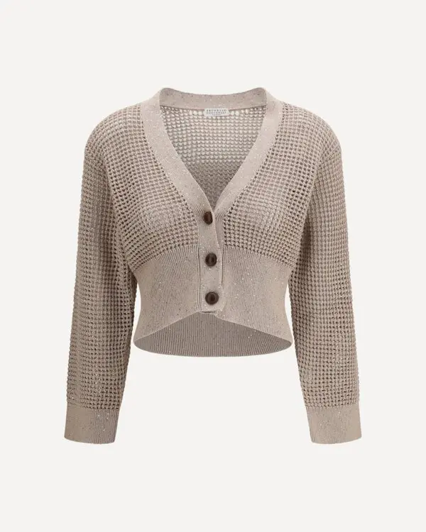 Brunello Cucinelli Sequined Mesh Cardigan - Beige