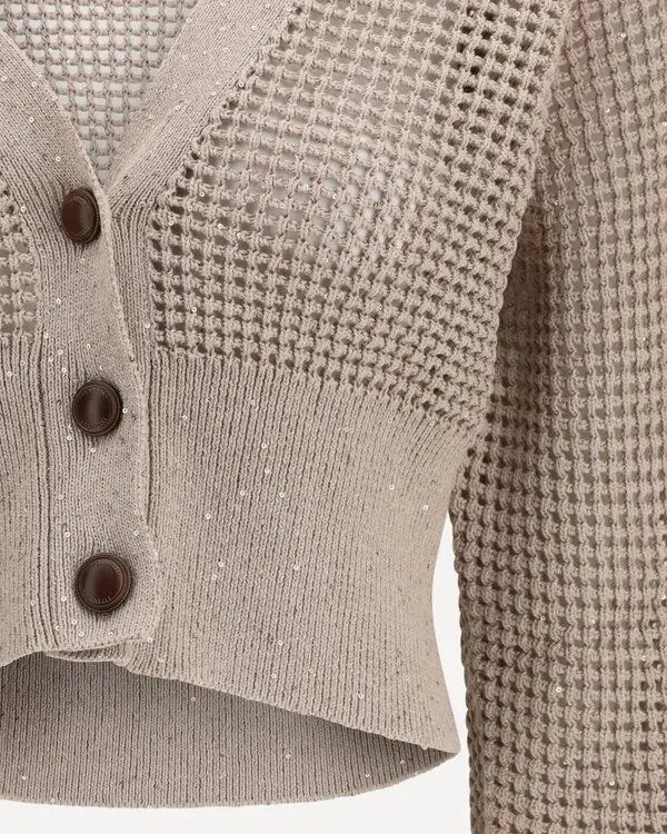 Brunello Cucinelli Sequined Mesh Cardigan - Beige