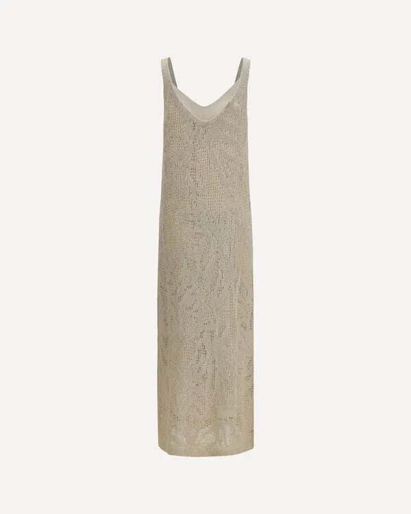 Brunello Cucinelli Openwork Floral Knit Maxi Dress - Beige