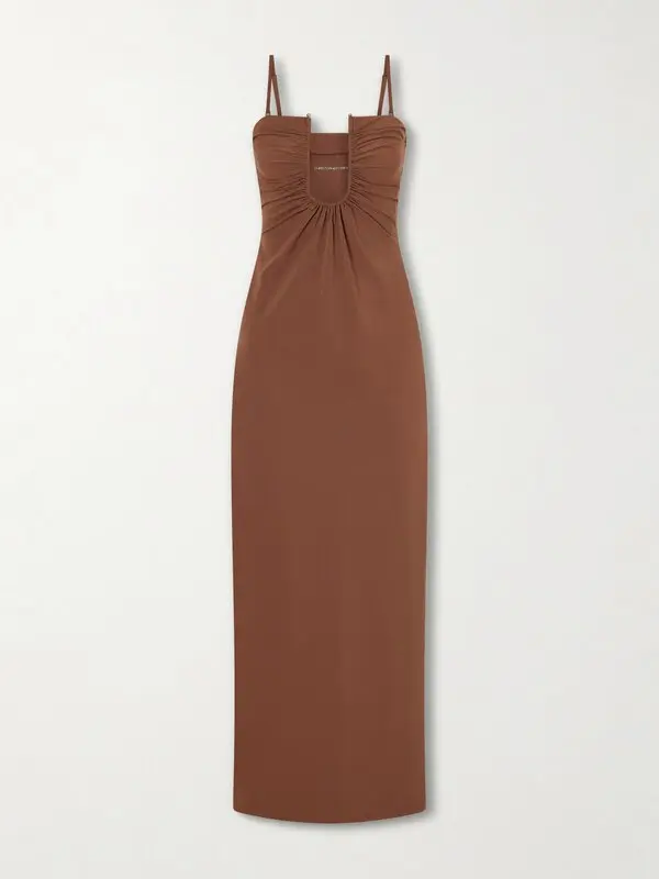 Christopher Esber Arced Ruched Satin Maxi Dress - Brown