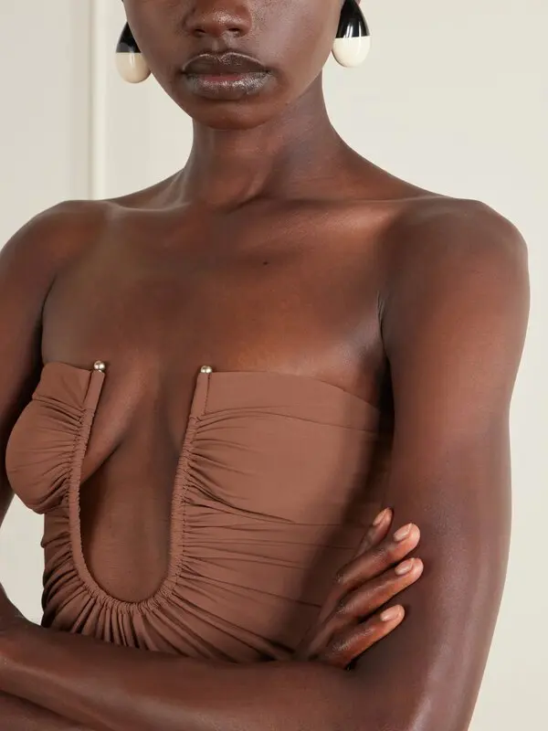 Christopher Esber Arced Ruched Satin Maxi Dress - Brown