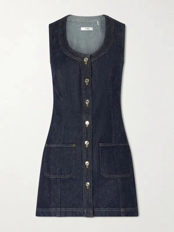 FRAME Paneled Recycled Denim Mini Dress - Blue