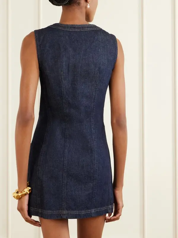 FRAME Paneled Recycled Denim Mini Dress - Blue