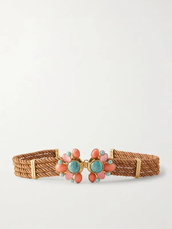 SONIA PETROFF Zinnia Gold-plated, Enamel And Woven Cord Belt - Brown