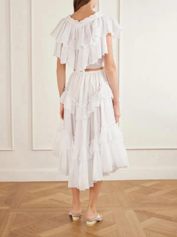 Chloé Tiered Ruffle Cotton-voile Midi Skirt