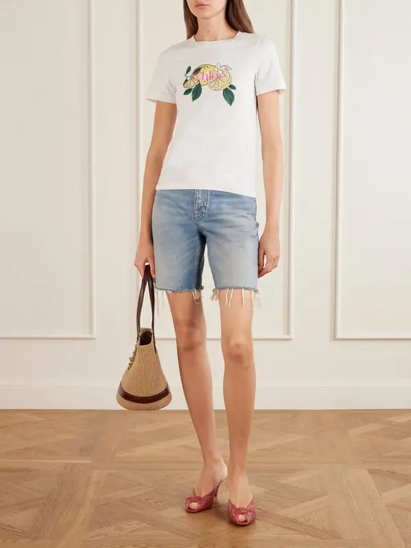 Chloé Medium Wash Frayed Denim Shorts