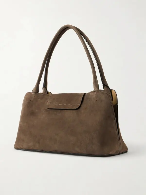 Versace Vivienne Logo-embellished Suede Shoulder Bag - Brown
