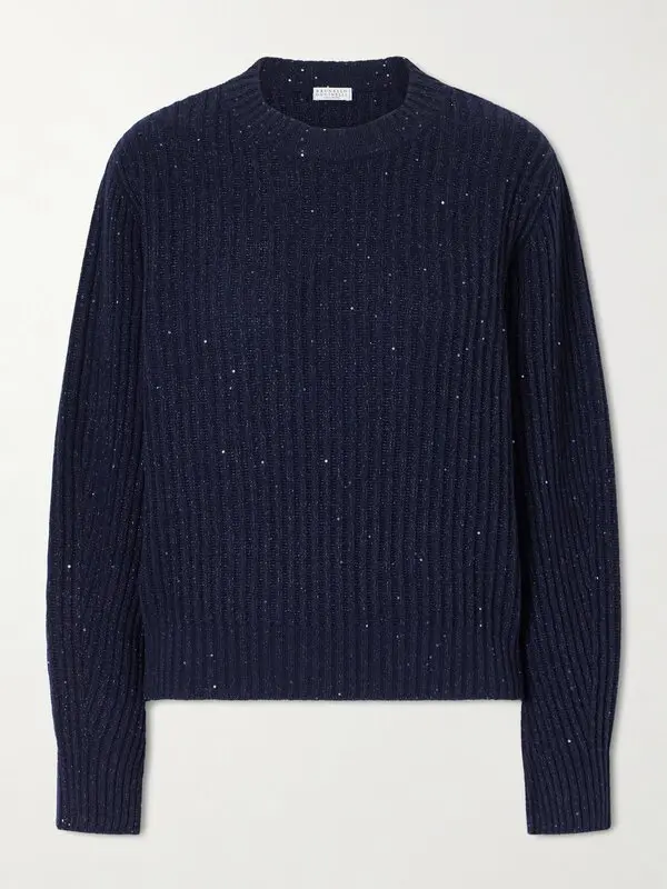 Brunello Cucinelli Sequin-trimmed Ribbed-knit Sweater