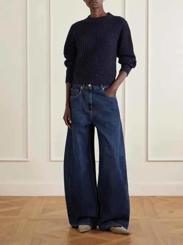 Brunello Cucinelli Sequin-trimmed Ribbed-knit Sweater