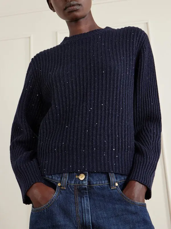 Brunello Cucinelli Sequin-trimmed Ribbed-knit Sweater