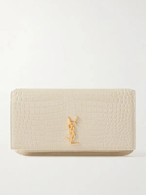 Saint Laurent Cassandre Croc-effect Leather Phone Case - Neutrals