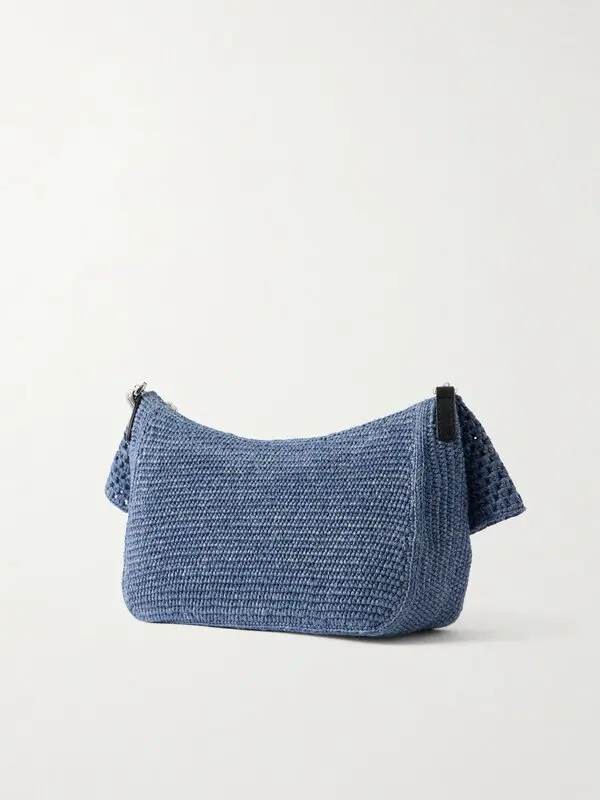 Loewe Ola Crocheted Raffia Shoulder Bag With Leather Trim - Blue