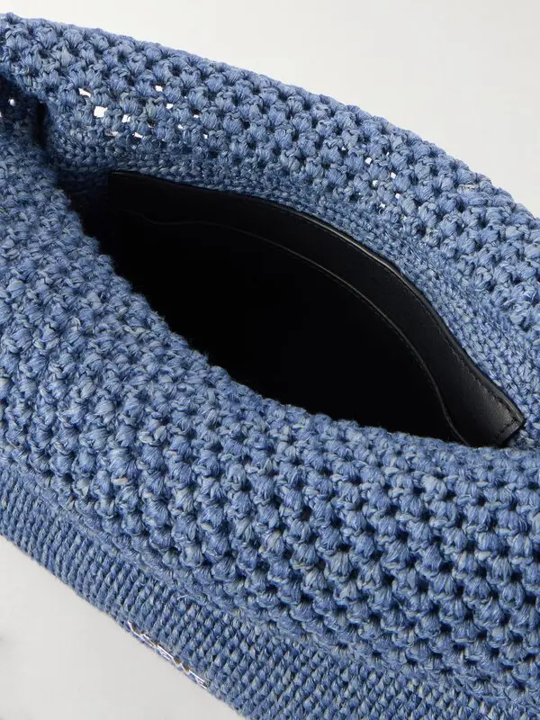 Loewe Ola Crocheted Raffia Shoulder Bag With Leather Trim - Blue